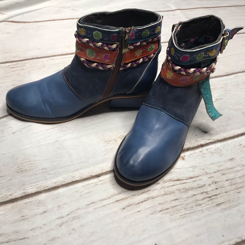 Cowboy Western Boho Style Vintage Design Ankle Blue B… - Gem